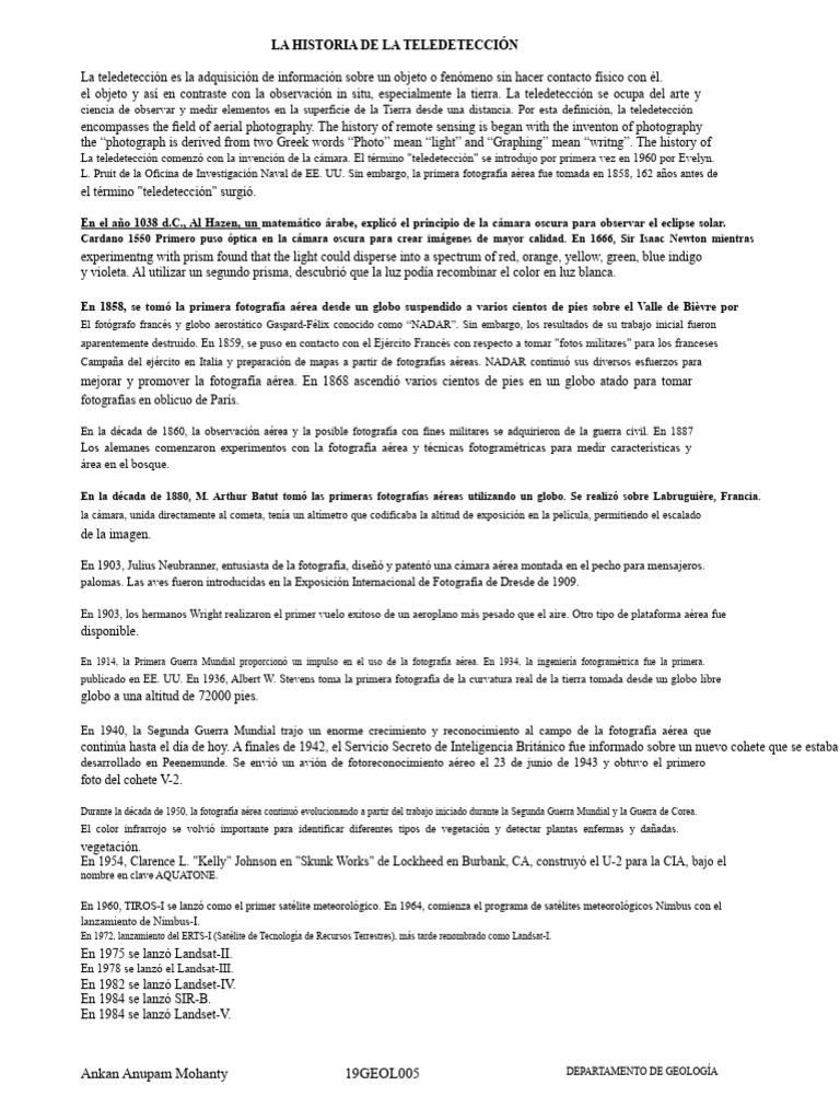 La Historia de La Teledetección | PDF | Sensores remotos | Satélite