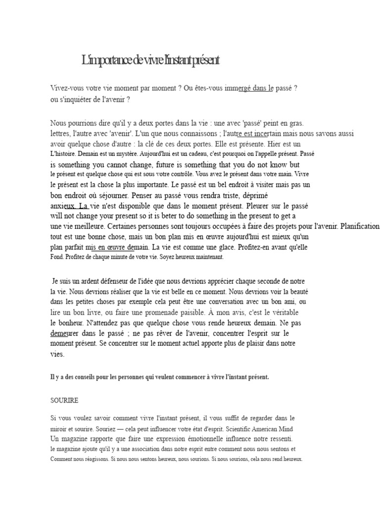 Vivre l'instant présent : conseils pratiques | PDF | Sourire | Psychologie