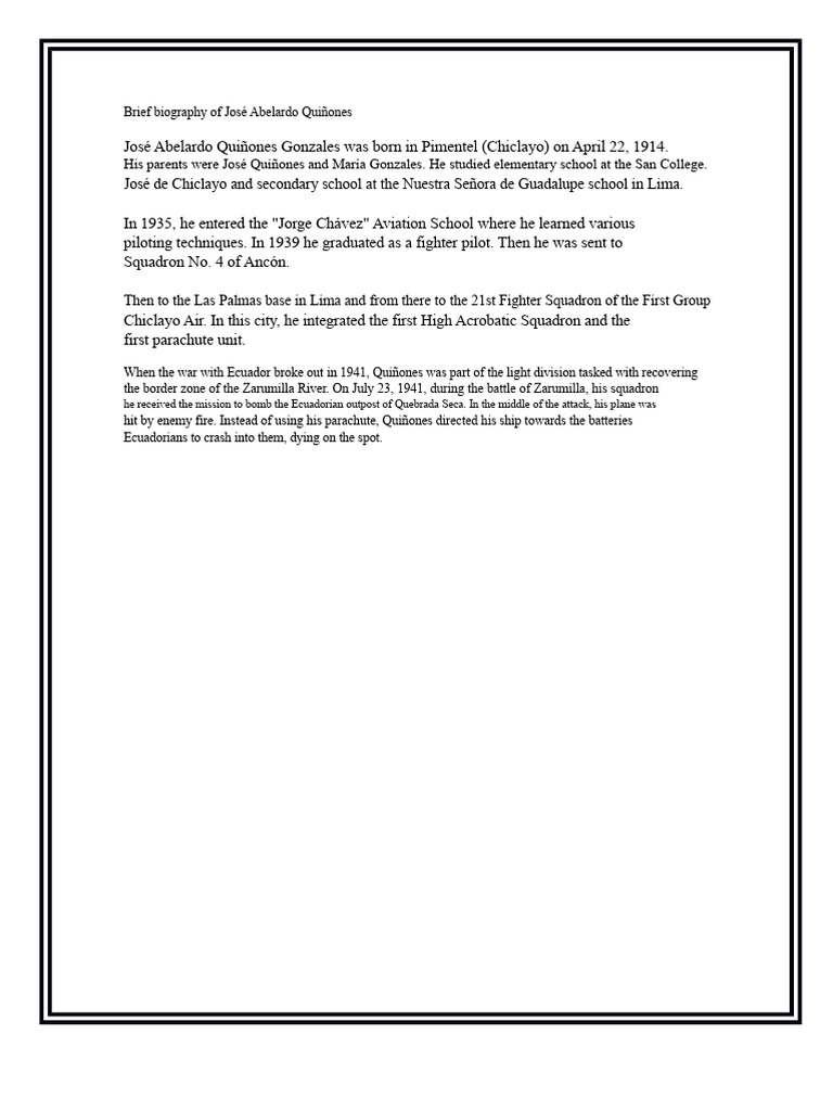 José Abelardo Quiñones: Heroic Pilot Biography | PDF