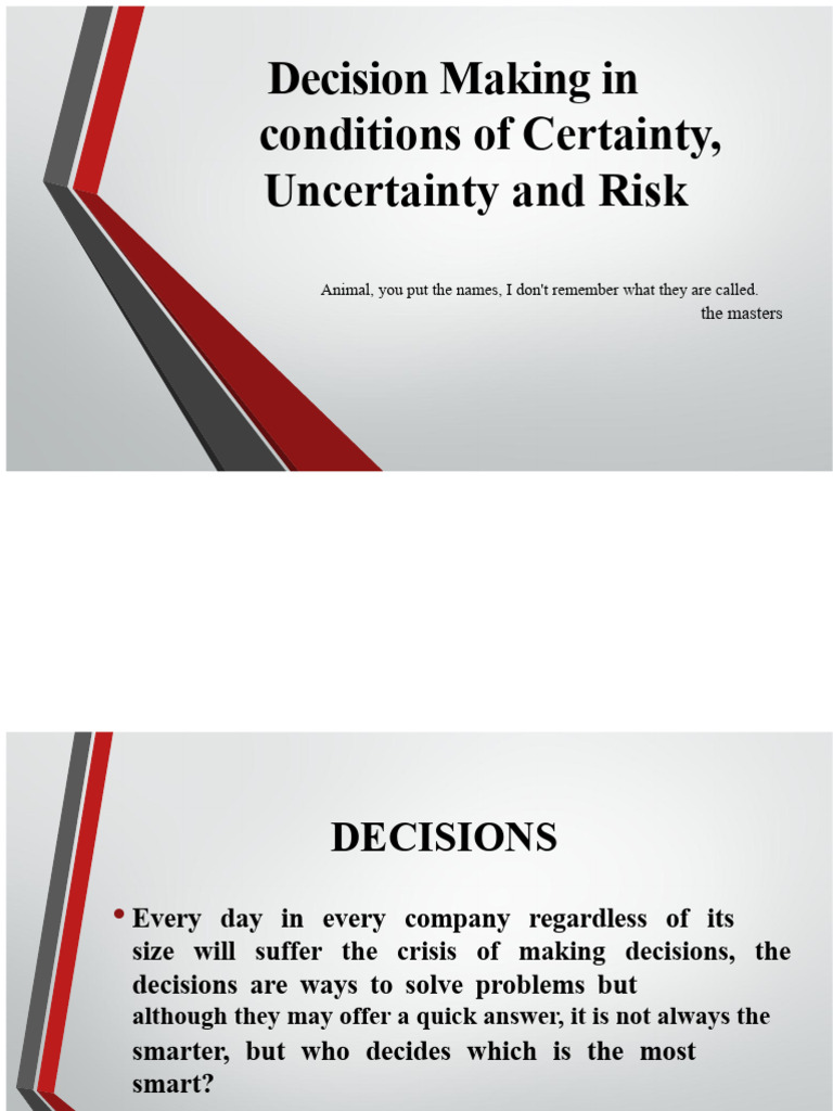Decision Making Under Conditions of Certainty | PDF | Risk | Uncertainty
