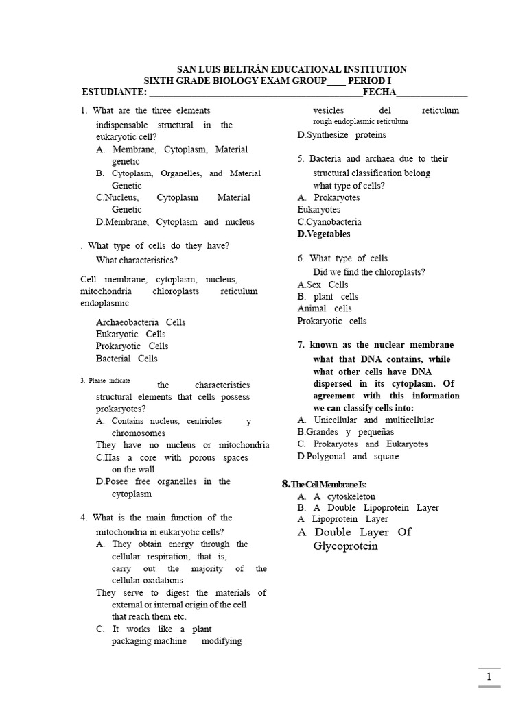 sixth exam cell.docx | PDF | Cell (Biology) | Eukaryotes
