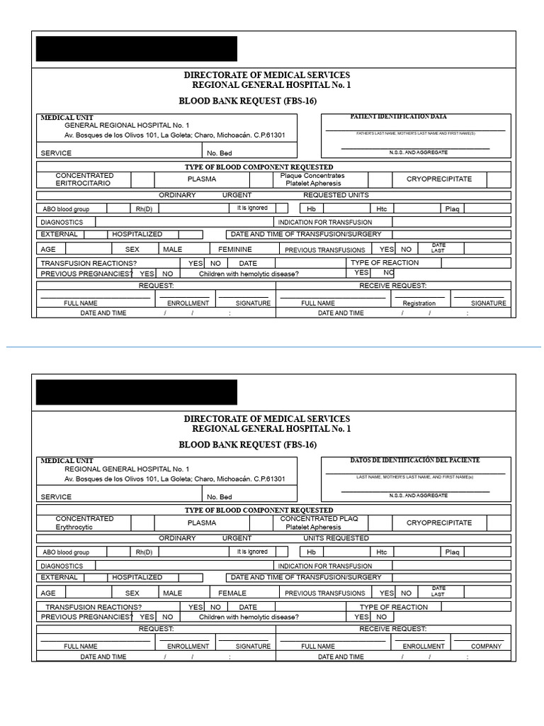 blood bank request | PDF | Blood Type | Blood Transfusion