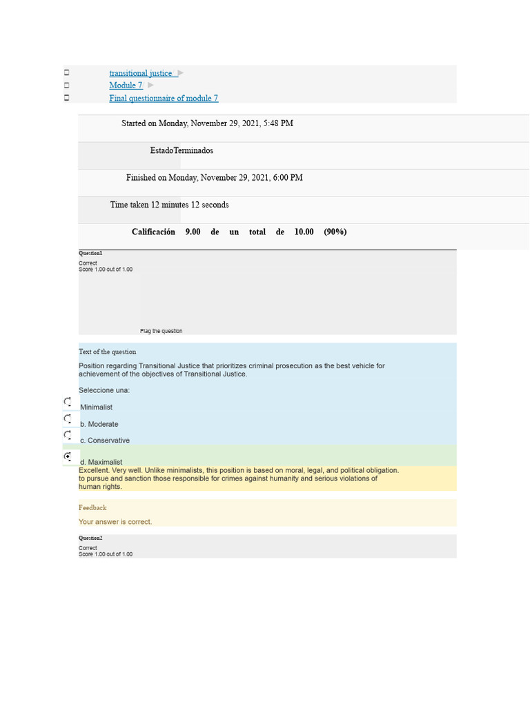 Final Questionnaire of Module 7. Transitional Justice | PDF ...
