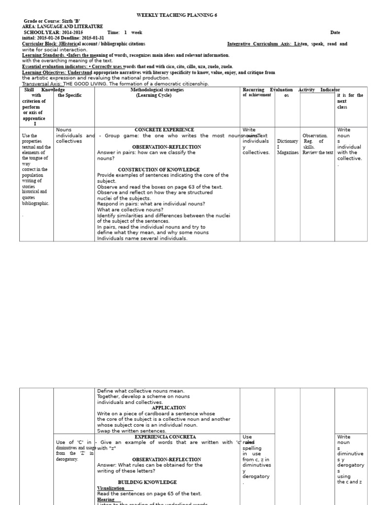 Weekly Planning 6 | PDF | Curriculum | Average