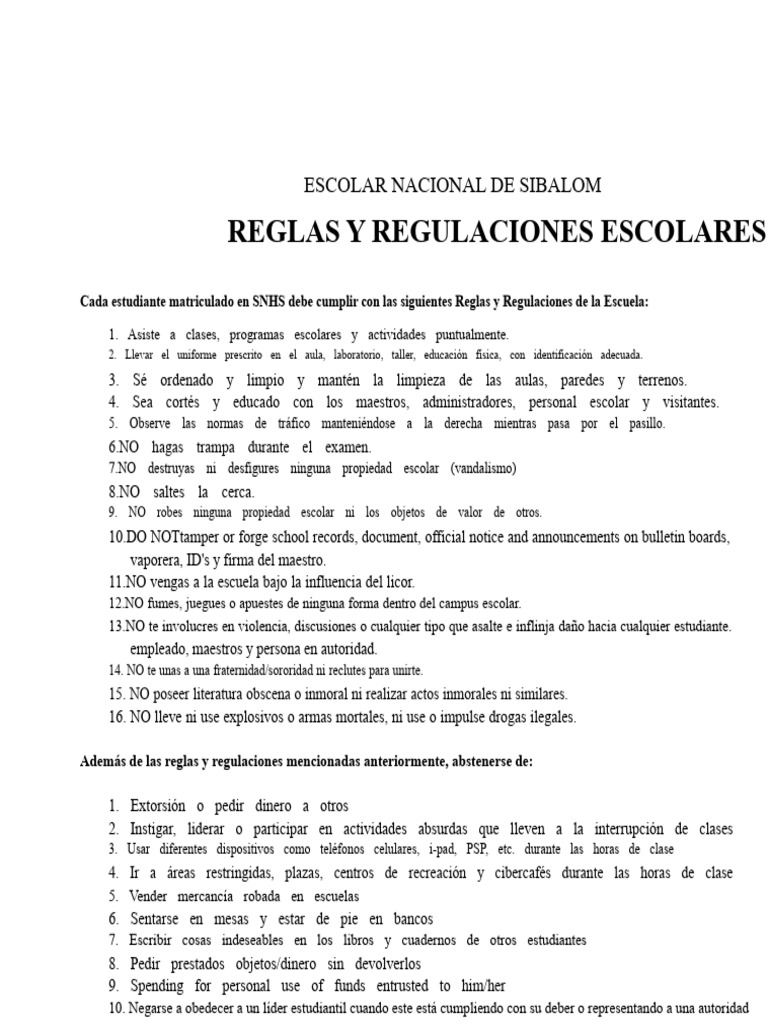 Reglas y Regulaciones de la Escuela | PDF | Escuelas | Violación