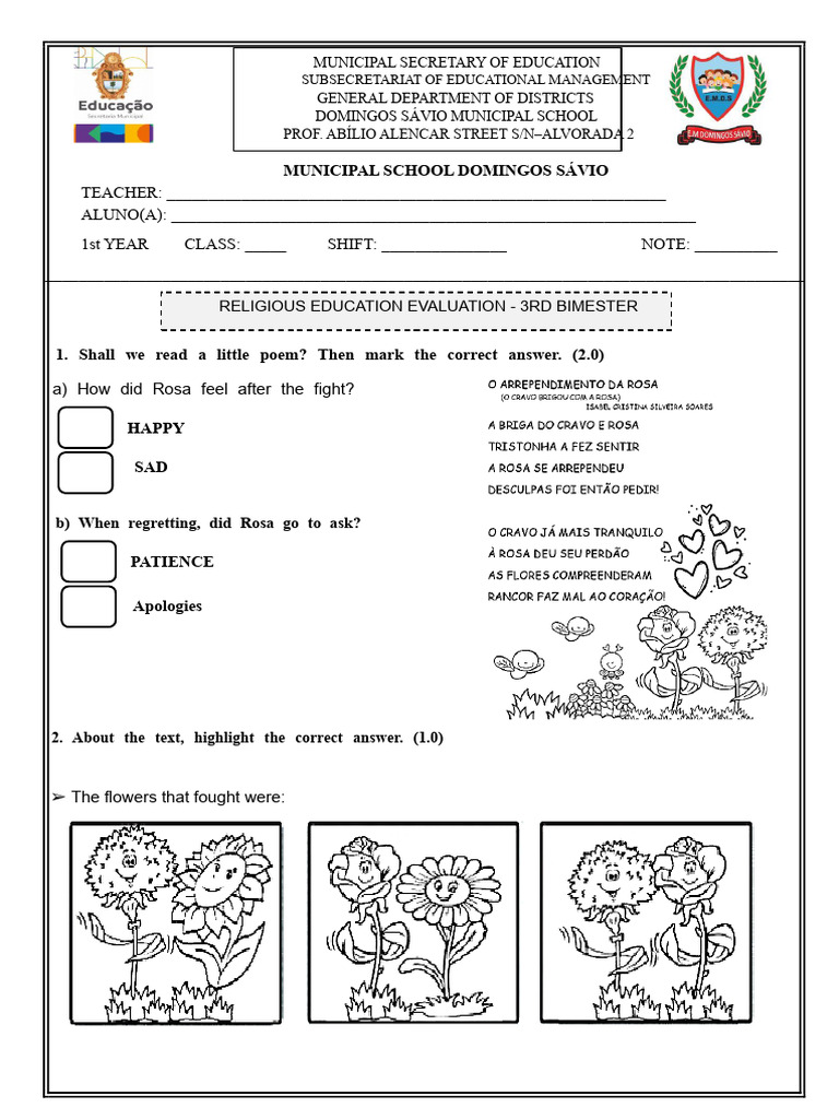 Evaluation of Religious Education - 1ST Year | PDF