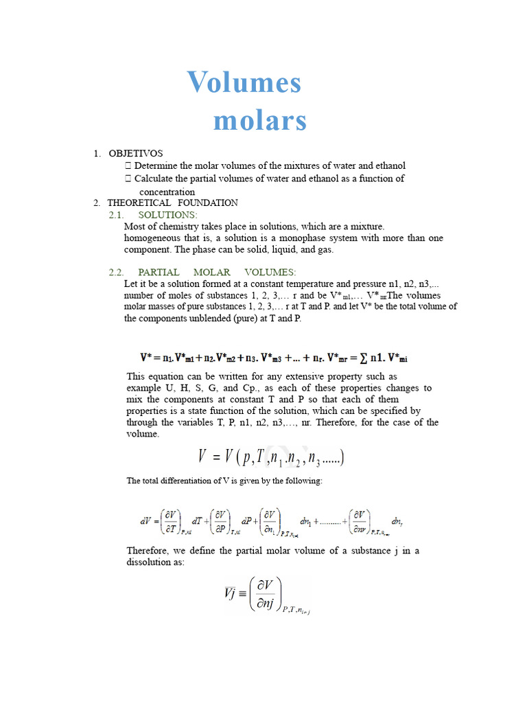 Partial Molar Volumes | PDF | Mole (Unit) | Quantity