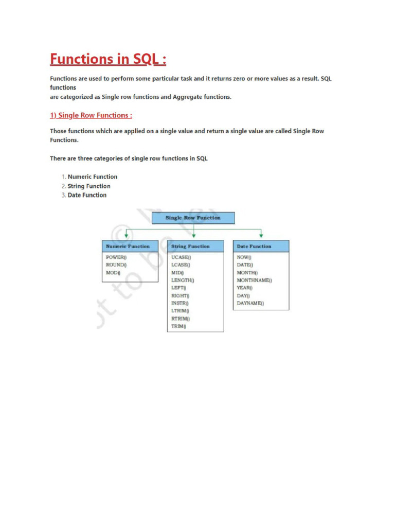 SQL Function Notes | PDF