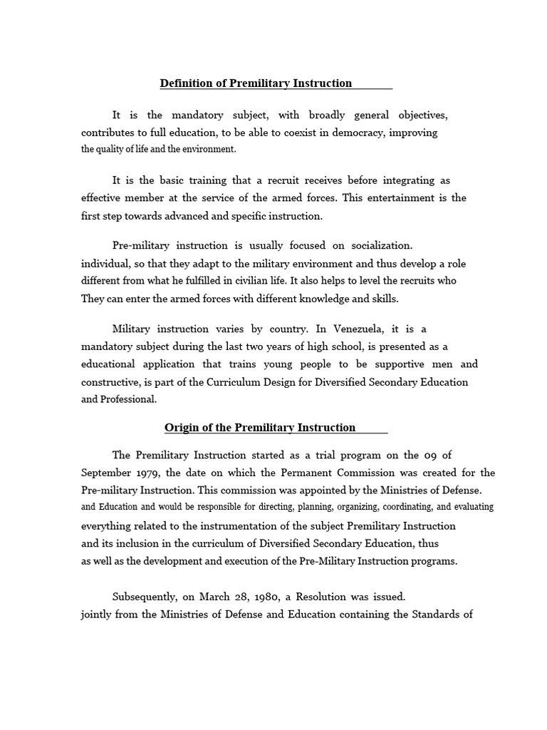 Definition of Pre-Military Instruction | PDF | Citizenship | Secondary ...