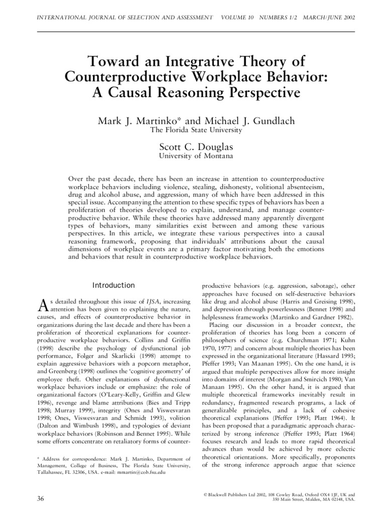 Integrative Theory of Counterproductive Workplace Behavior | PDF | Self ...