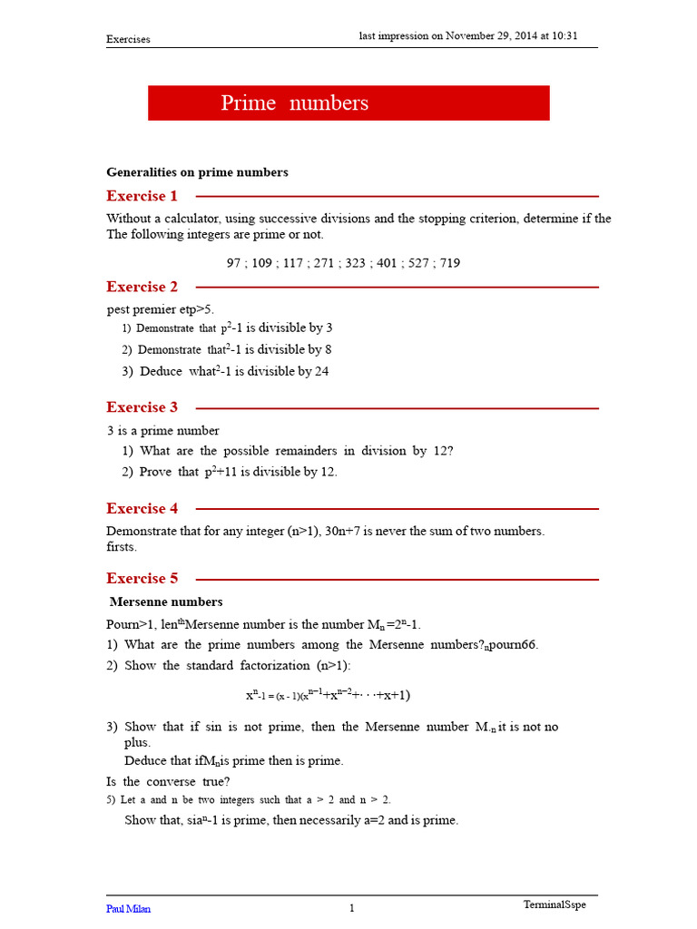 03 Exercises Prime Numbers | PDF | Prime Number | Numbers