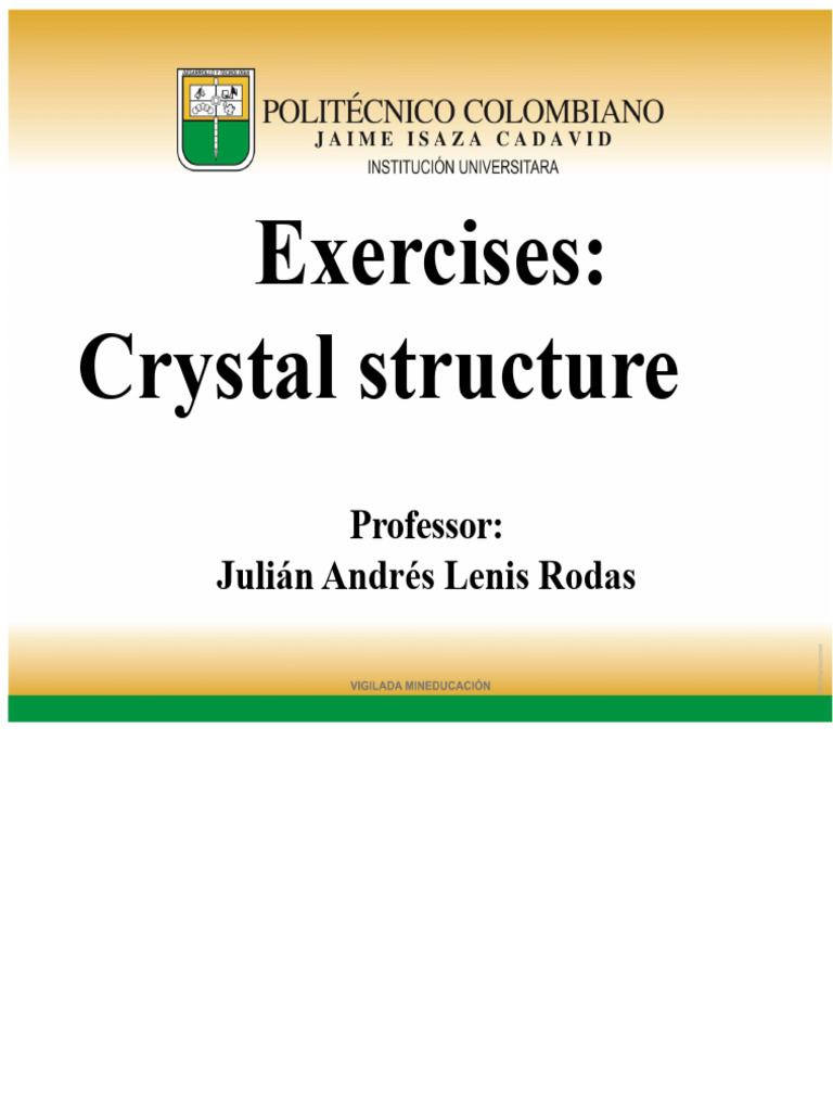 Exercises On Crystal Structure | PDF | Crystal Structure | Chemistry