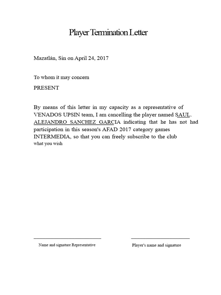 Player Release Letter | PDF