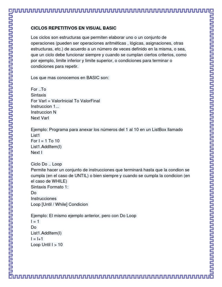 Ciclos Repetitivos en Visual Basic | PDF