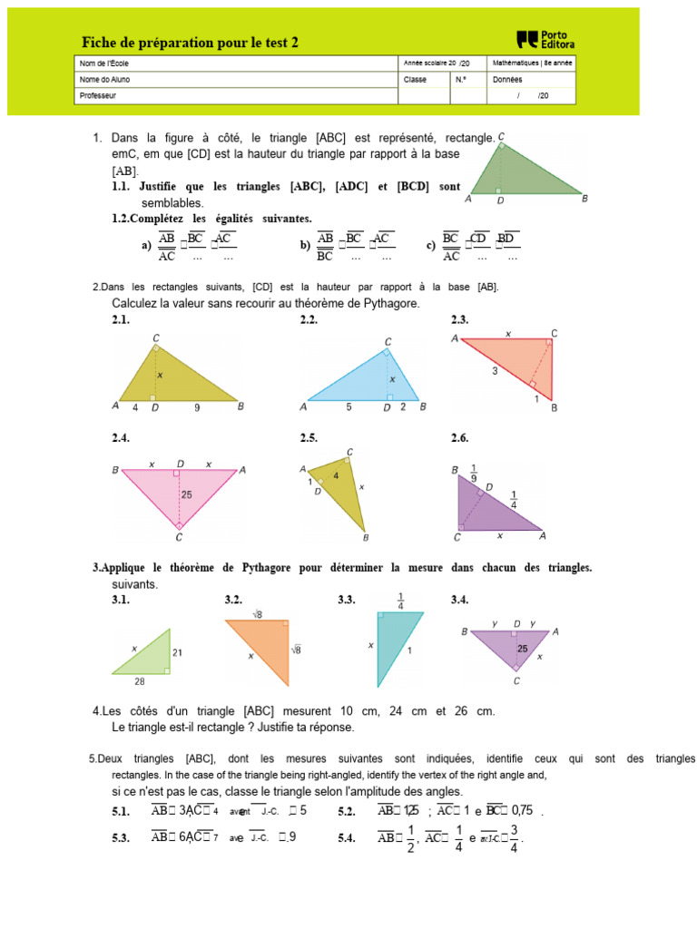 Préparation Test Mathématiques 8e Année | PDF | Mathématiques ...