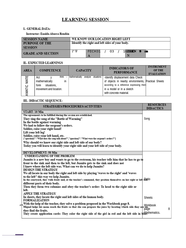 Learning Right and Left Sides Activity | PDF | Learning | Cognition