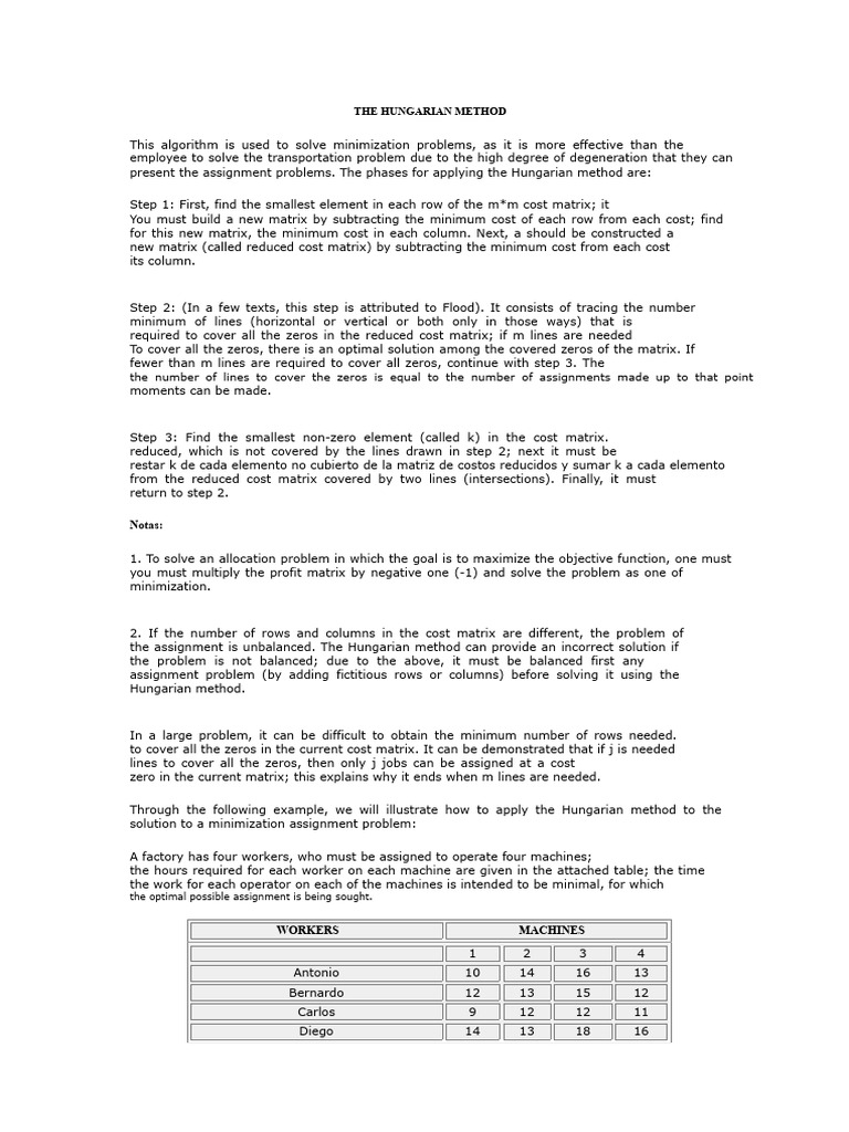 THE HUNGARIAN METHOD | PDF | Computational Science | Algorithms And ...