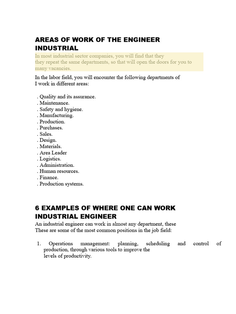 WORK AREAS OF THE INDUSTRIAL ENGINEER | PDF
