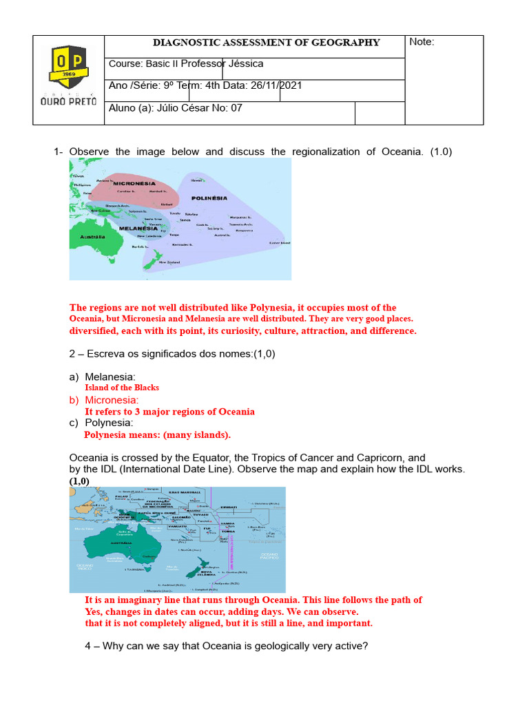 Geography Exam - 9th Grade - 4th Term. | PDF | Oceania | Sea
