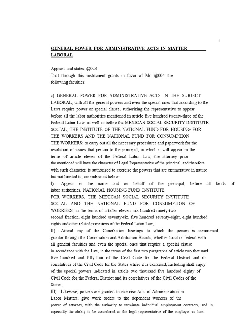 General Power For Acts of Administration in Labor Matters | PDF ...