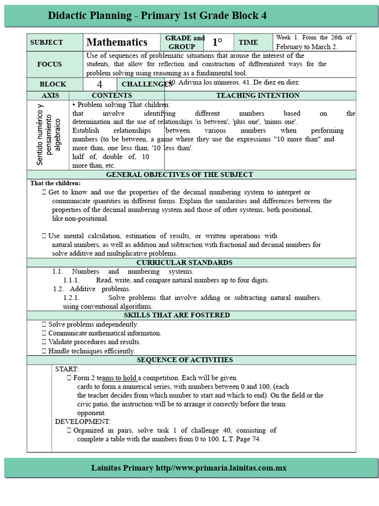 CZ-Plan 1st Grade - Block 4 Mathematics (2017-2018).doc | PDF ...