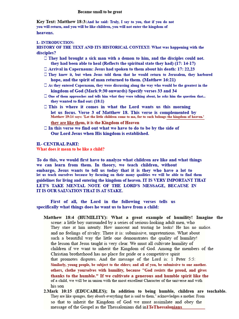 Becoming Small to Be Great | PDF | Gospel Of Matthew | Jesus
