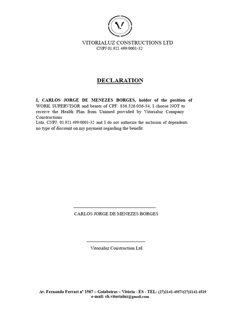 DECLARATION NOT TO OPT FOR HEALTH PLAN SIGNED | PDF