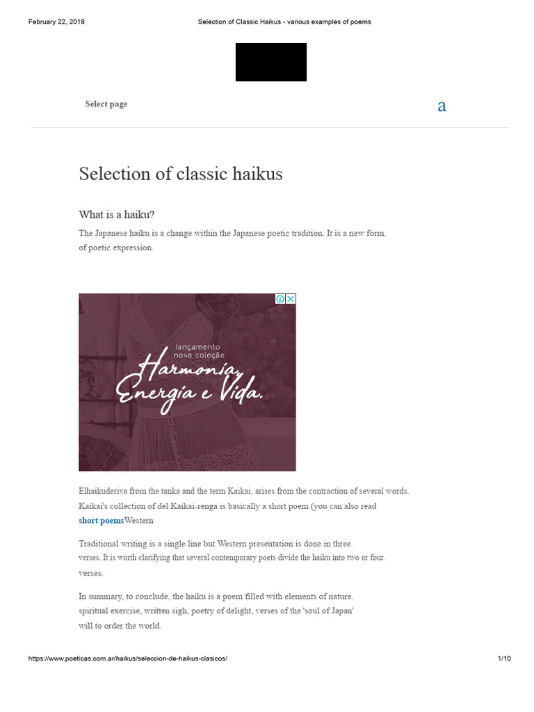 Selection of Classic Haikus - various examples of poems | PDF | Haiku ...