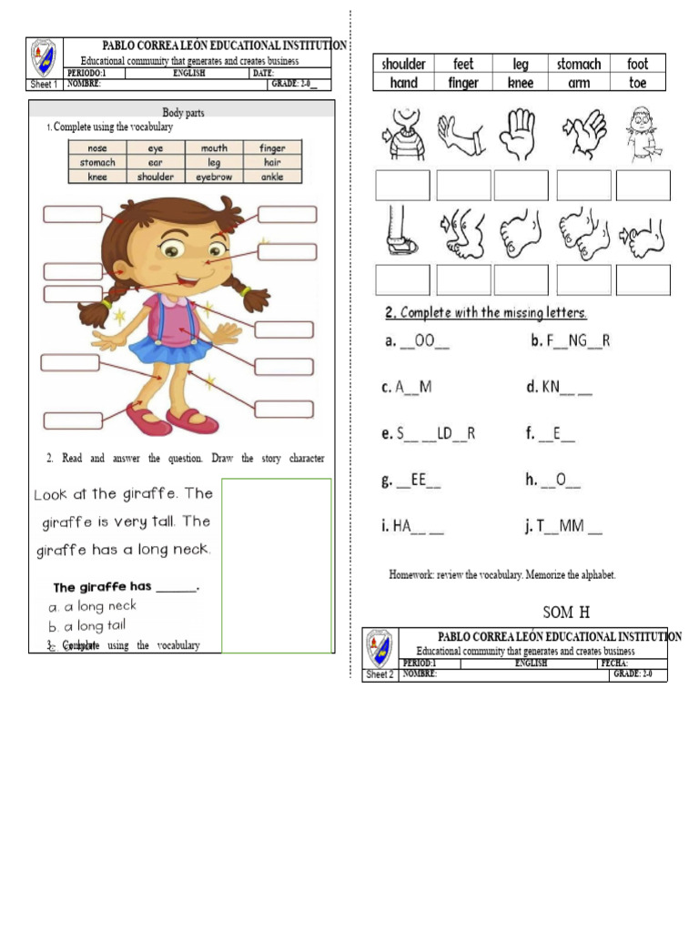 Sheets 1 and 2 English Grade Two | PDF | Fruit | Foods