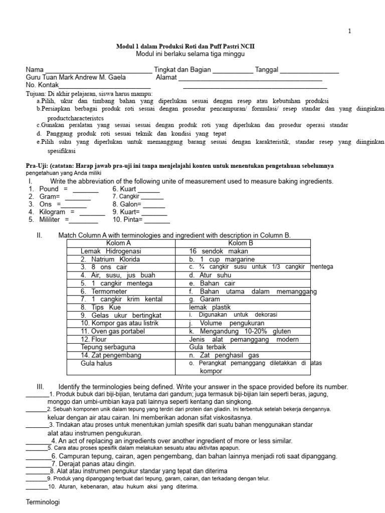 Modul 1 dalam Roti dan Patisserie | PDF