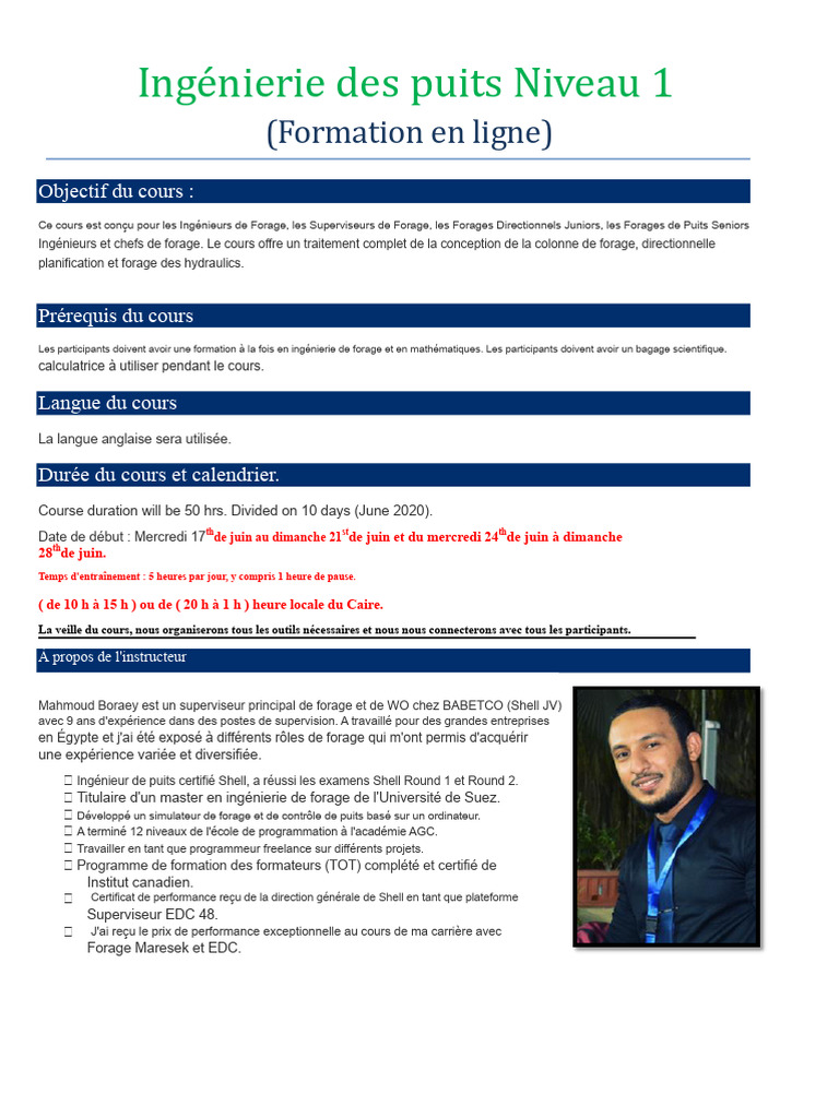 Formation en Ingénierie des Puits Niveau 1 | PDF | Forage | Planification