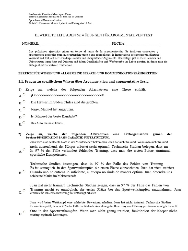 Argumentative Text Exercises | PDF