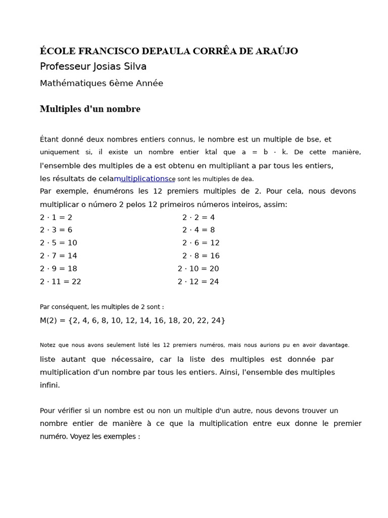 Multiples et diviseurs en mathématiques | PDF | Entier naturel | Nombre ...