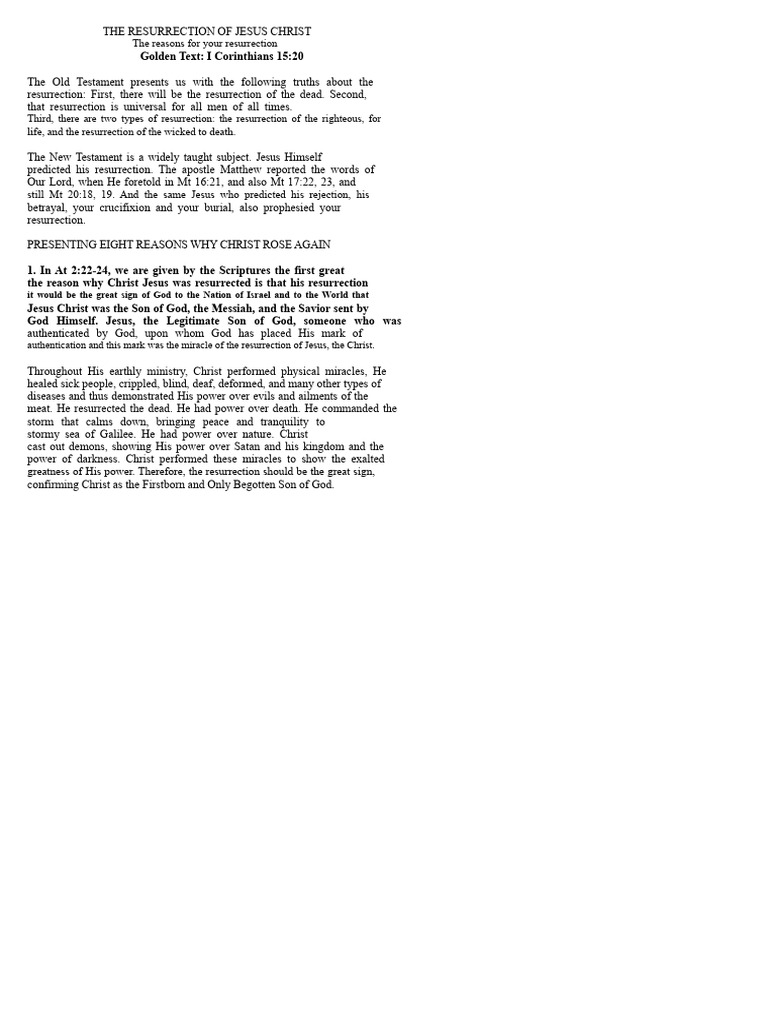 Eight Reasons for Christ's Resurrection | PDF | Resurrection Of Jesus ...