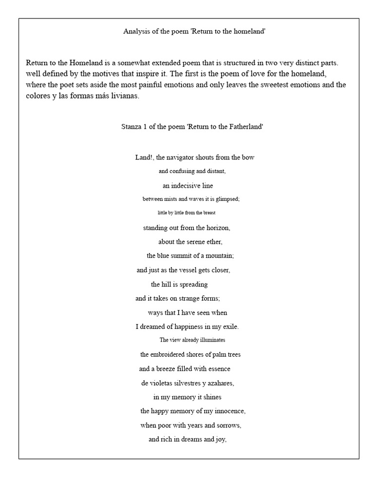 Analysis of the poem "Return to the Homeland" | PDF | Rhyme | Poetry