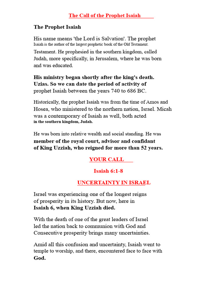 Insights from the Prophet Isaiah's Call | PDF | Isaiah | Religious ...