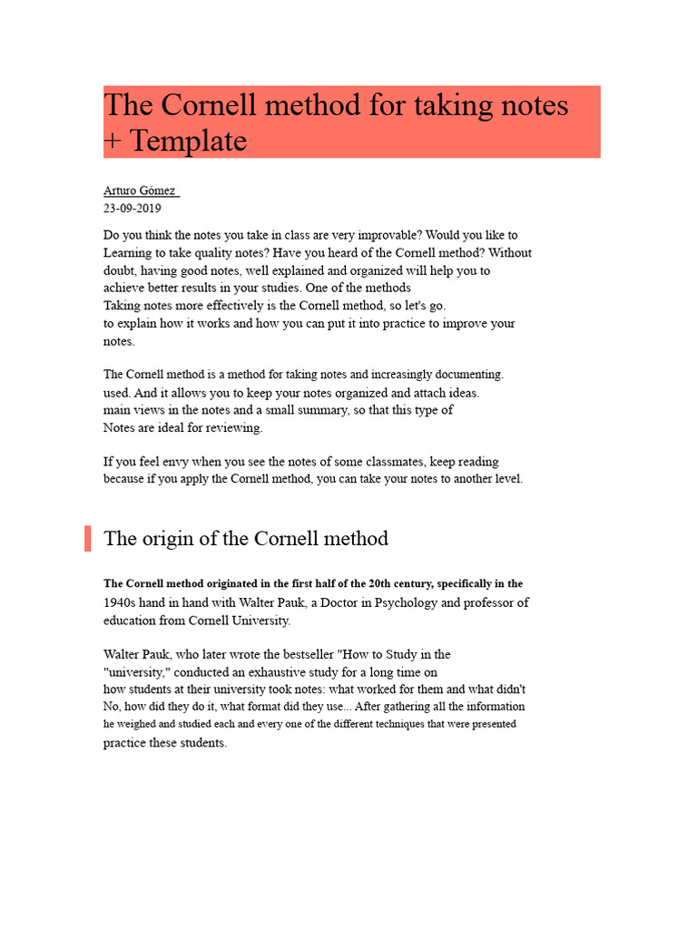 Mastering the Cornell Note-Taking Method | PDF | Human Communication ...
