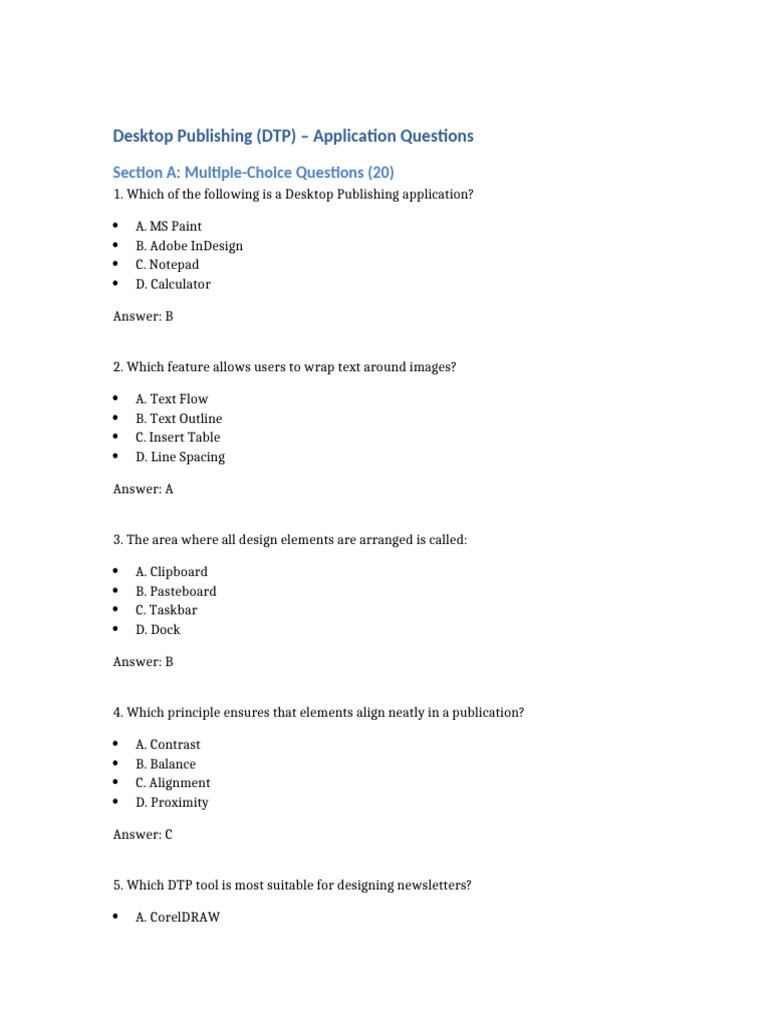 DTP Questions and Answers | PDF | Page Layout | Text