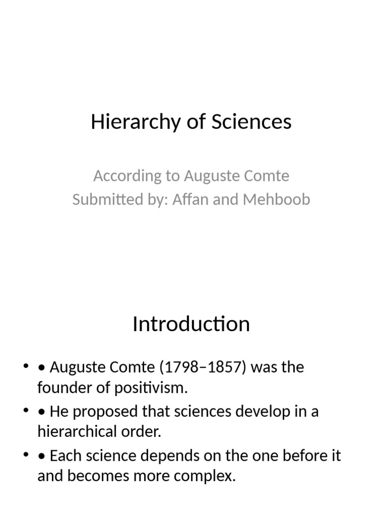Hierarchy of Sciences Comte | PDF