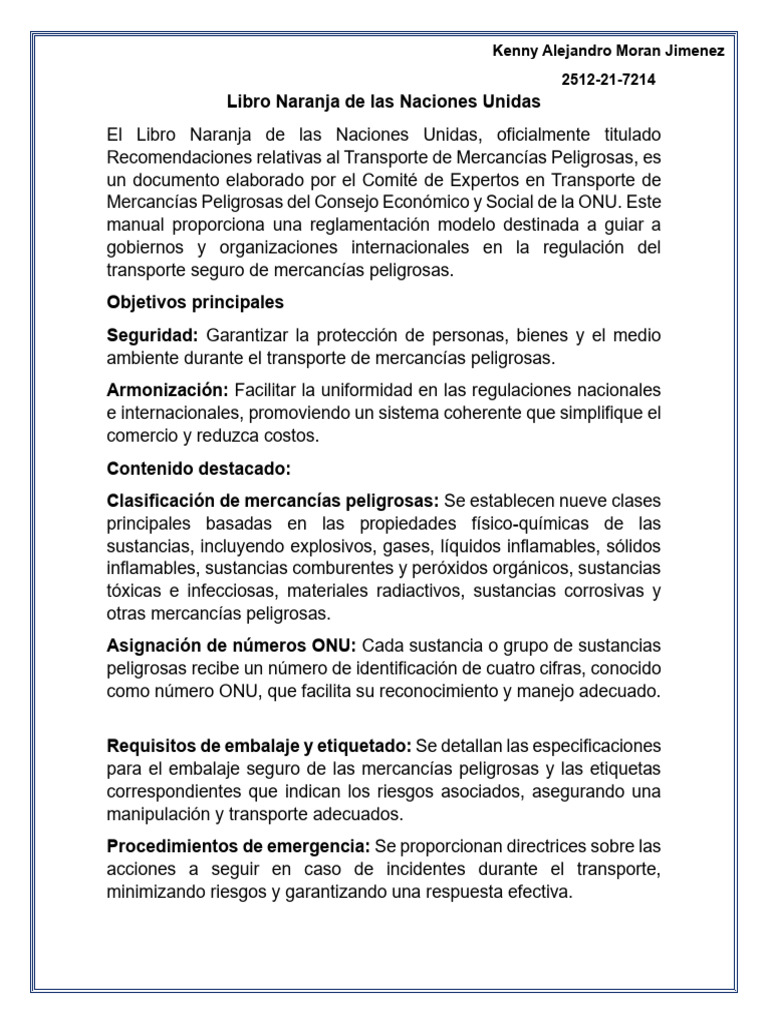 Libro Naranja de Las Naciones Unidas | PDF
