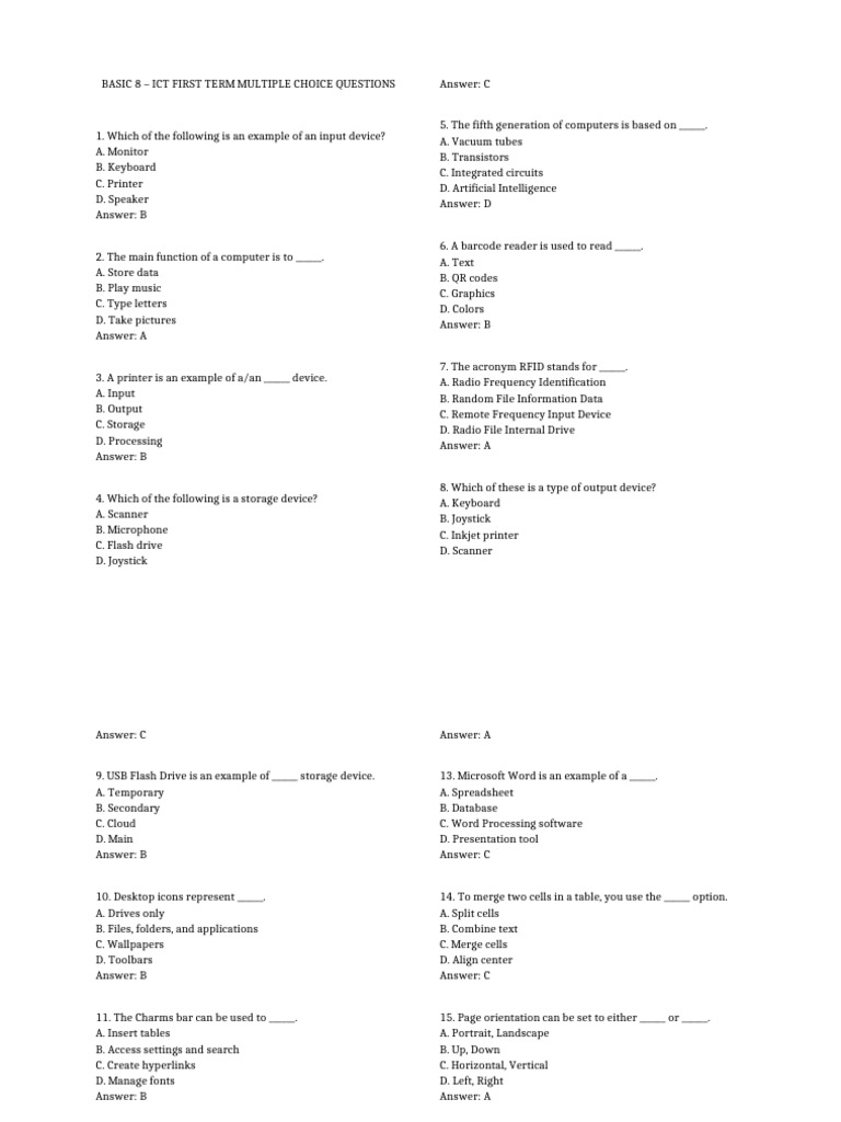 Basic8 Ict Mcqs Firstterm | PDF | Computer File | World Wide Web