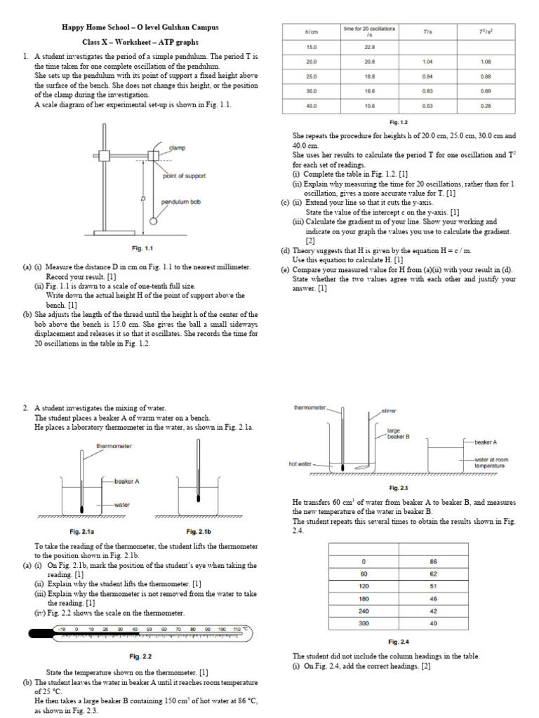 Worksheet - ATP Graphs | PDF | Thermometer | Pendulum