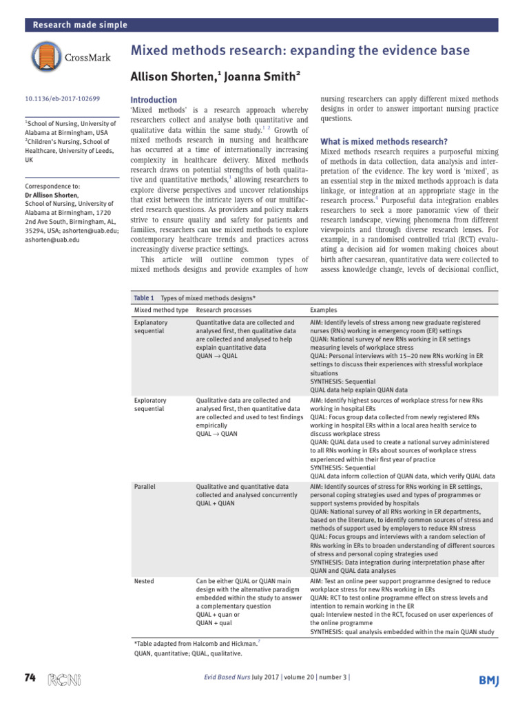 Mixed Methods Research in Nursing | PDF | Qualitative Research ...