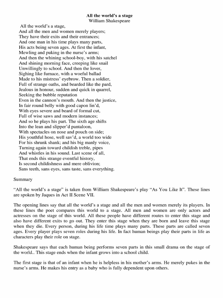 Seven Ages of Man by William Shakespeare Summary | PDF