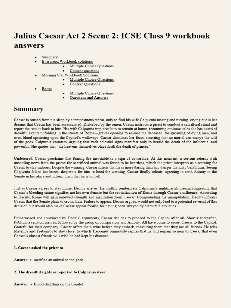 Julius Caesar Act 2 Scene 2 Workbook Guide | PDF | Julius Caesar