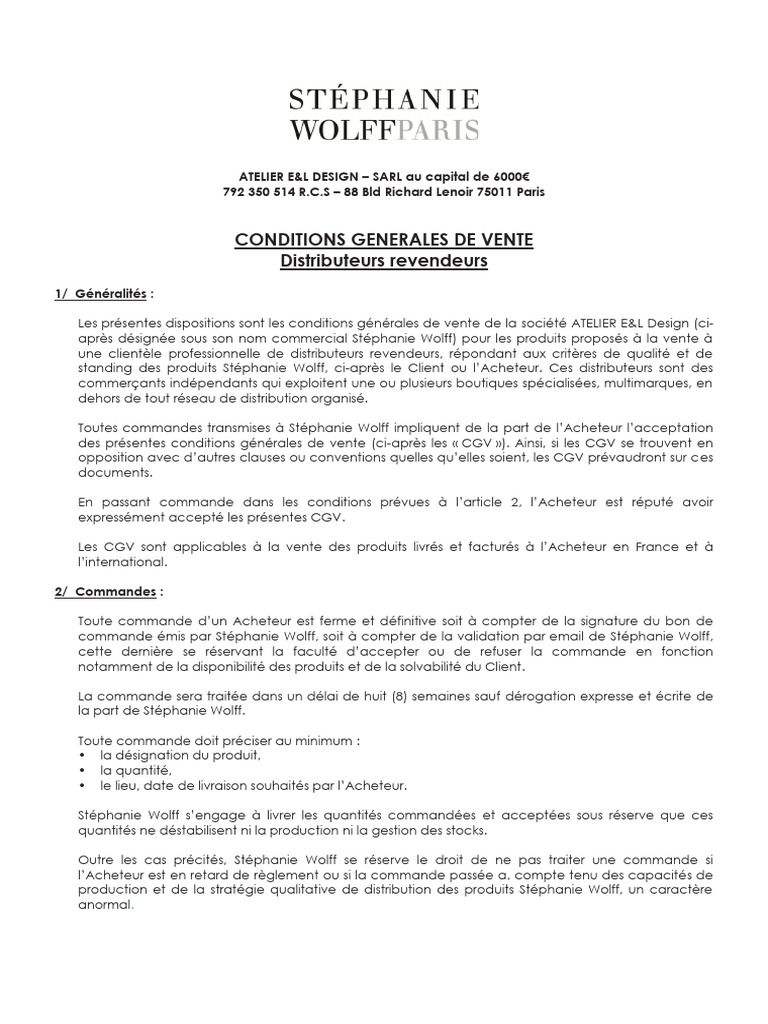 Conditions Générales de Vente - Stéphanie Wolff | PDF | Facture