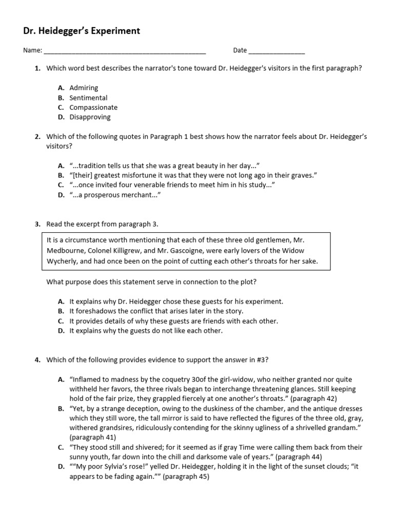 Dr. Heidegger's Experiment Analysis Guide | PDF
