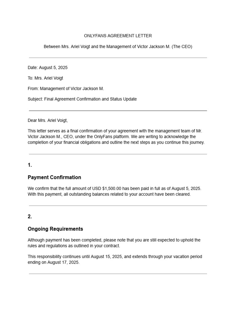 Final Agreement of Mrs Ariel Voigt and MR Victor PDF | PDF
