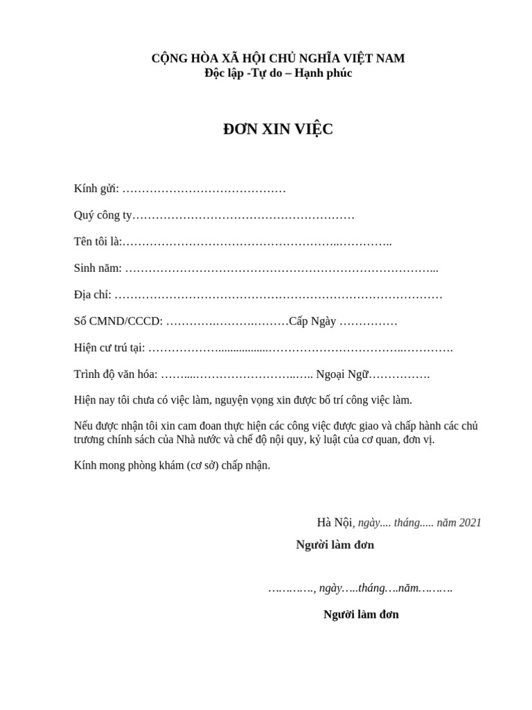 Don Xin Viec Lam Cong Nhan | PDF