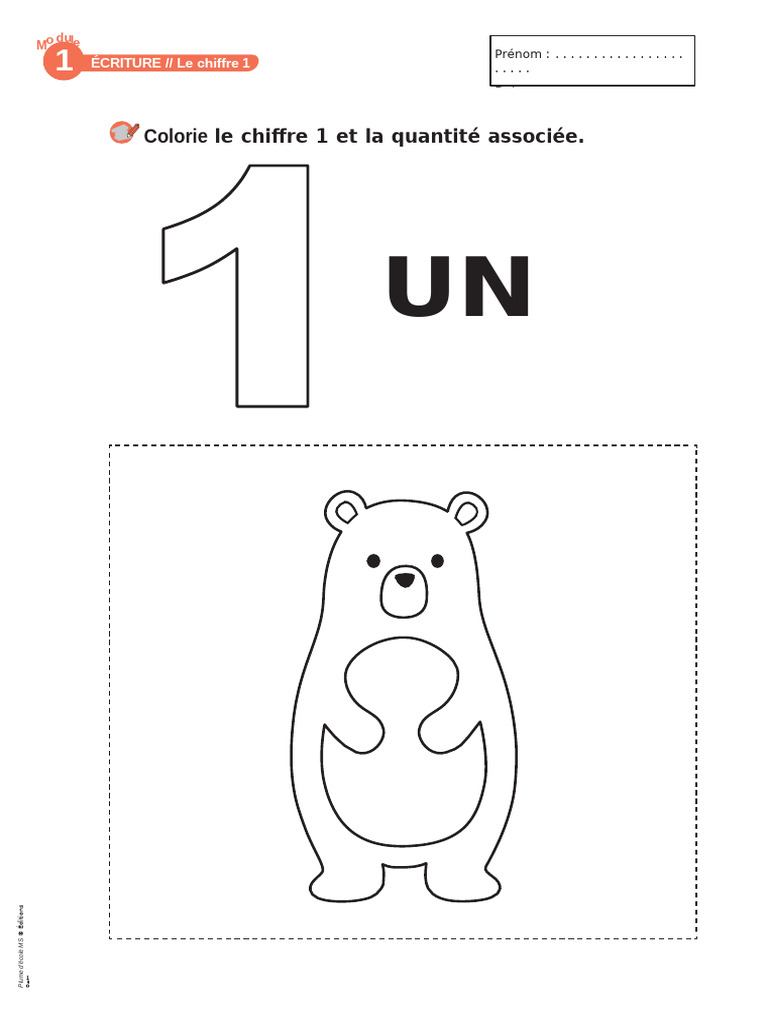 Activité de coloriage : Chiffre 1 | PDF